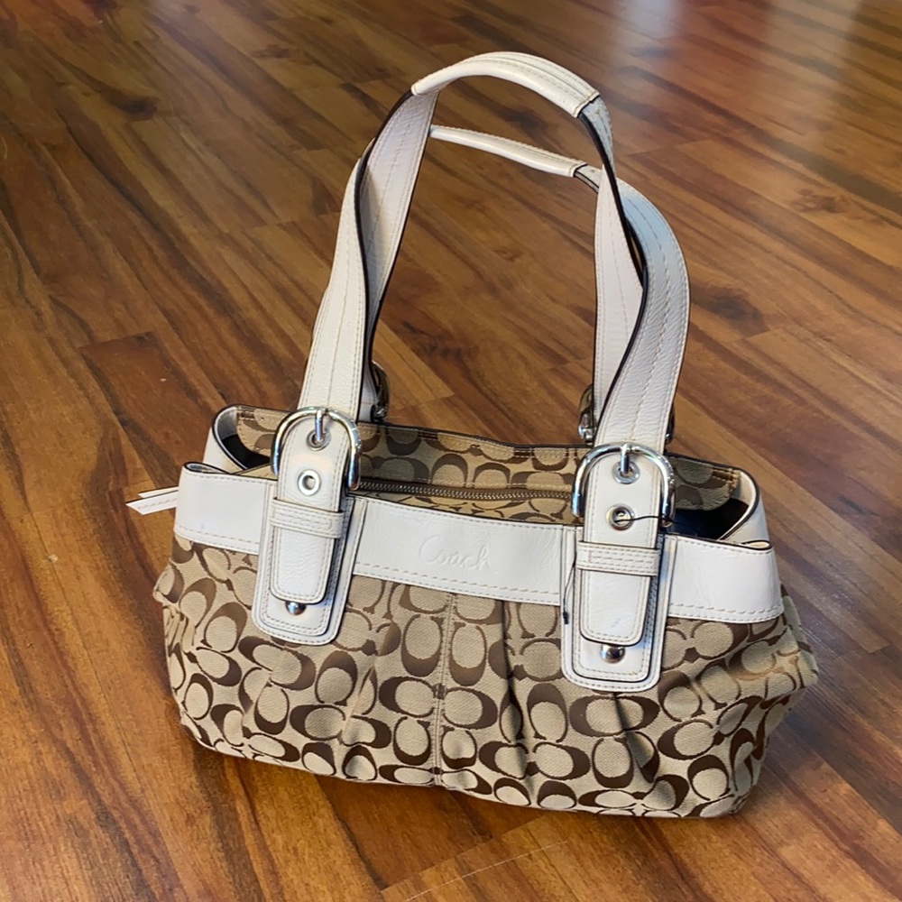 Guc Vintage Coach Soho Signature White Leather Satchel - Gem